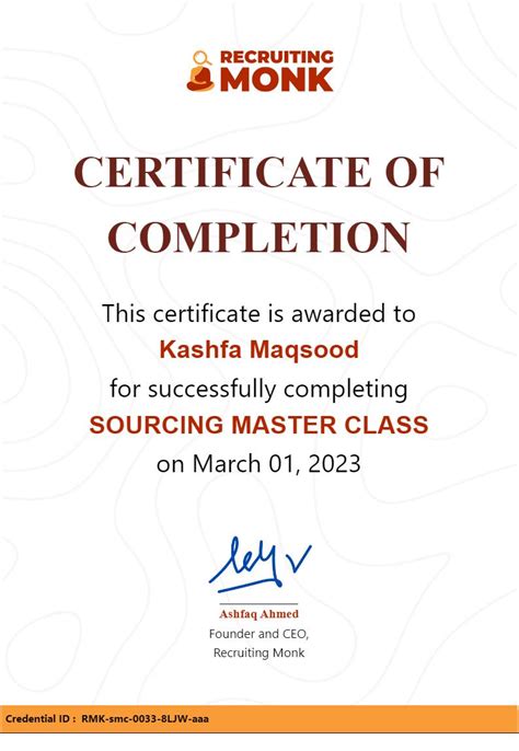 Kasafa Maqsood On Linkedin Recruitingmonk Course Completion Certificate