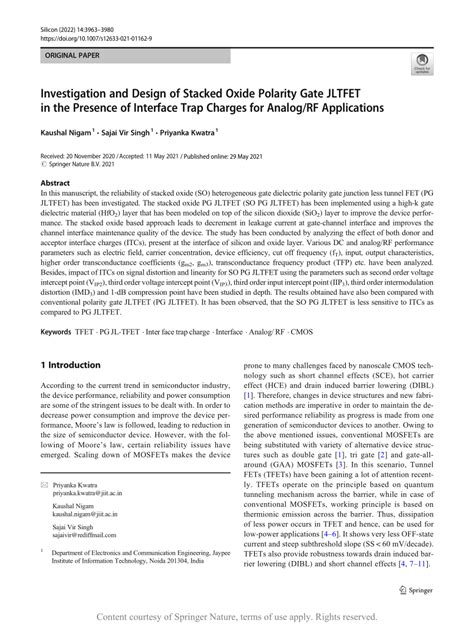 Investigation And Design Of Stacked Oxide Polarity Gate Jltfet In The Presence Of Interface Trap