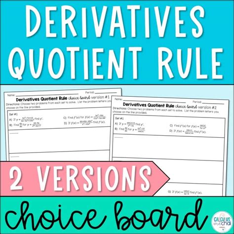 Quotient Rule Derivatives Practice By Calculus And Chai Tpt