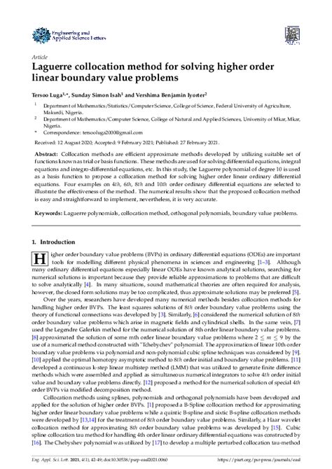 Pdf Laguerre Collocation Method For Solving Higher Order Linear