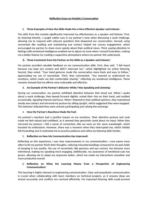 Reflection Essay On Module 2 Conversation Pdf Nonverbal