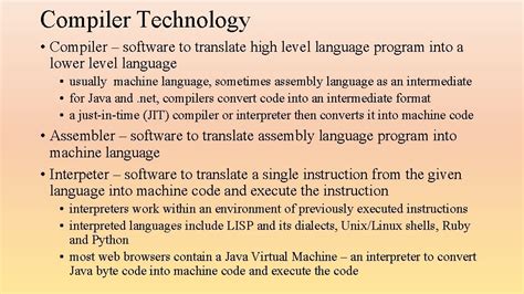 Compiler Technology Compiler Software To Translate High Level