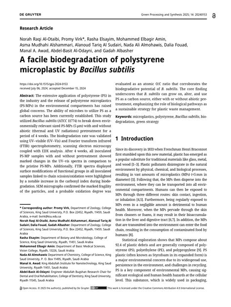 Pdf A Facile Biodegradation Of Polystyrene Microplastic By Bacillus Subtilis
