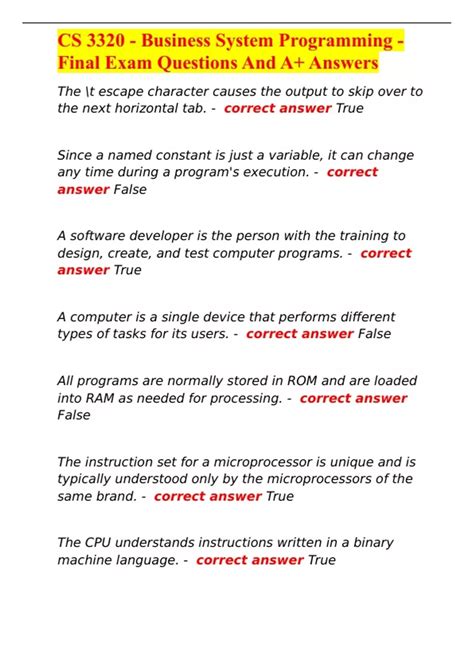 cs 3320 business system programming final exam questions and a answers cs 3320 business