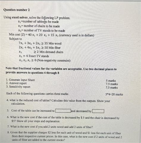 Solved Question Number 2 Using Excel Solver Solve The