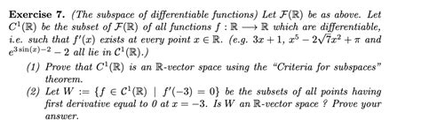 Solved Exercise 7 The Subspace Of Differentiable