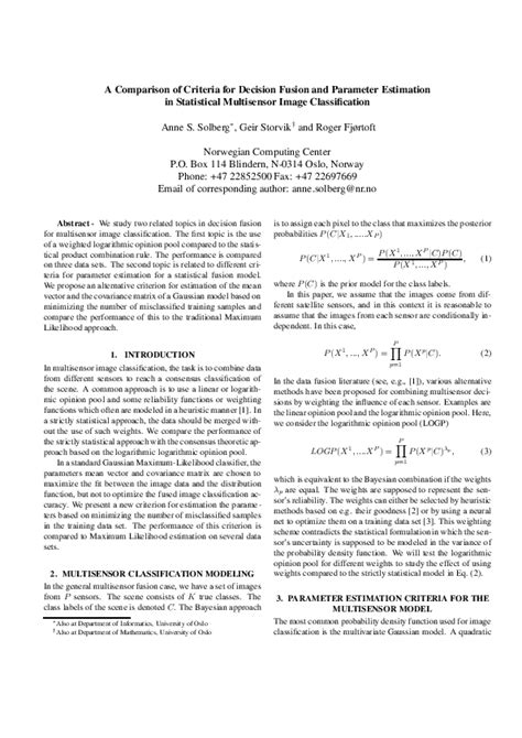 Pdf A Comparison Of Criteria For Decision Fusion And Parameter Estimation In Statistical