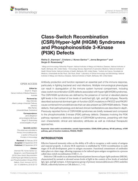 Pdf Class Switch Recombination Csr Hyper Igm Higm Syndromes And