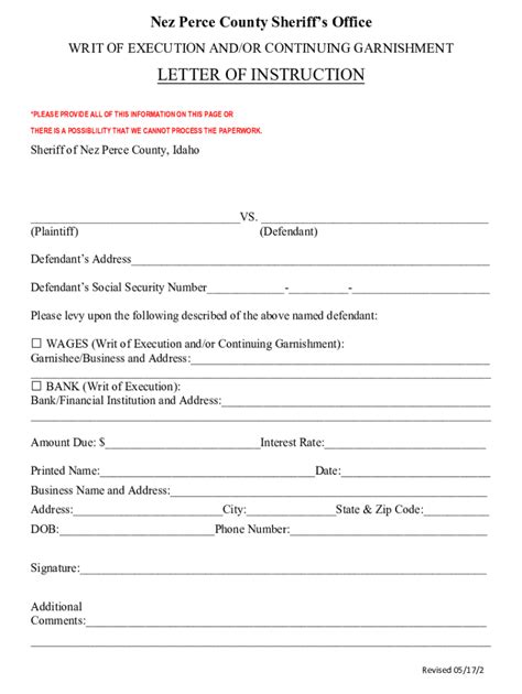 Fillable Online Letter Of Instruction For Writ Of Execution Restitution Fax Email Print PdfFiller