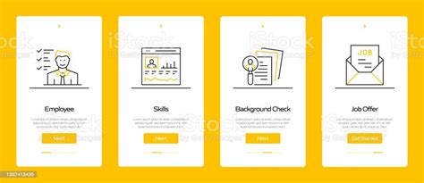 플랫 아이콘이 있는 모바일 앱 페이지 화면의 작업 및 이력서 개념 Ux Ui 디자인 템플릿 벡터 일러스트레이션 0명에 대한 스톡 벡터 아트 및 기타 이미지 Istock