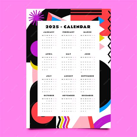 평평한 디자인 2025 달력 템플릿 프리미엄 벡터