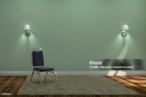 두 개의 램프 녹색 벽 배경에 나무 바닥의 자와 카펫 거실 인테리어 3d 렌더링 0명에 대한 스톡 사진 및 기타 이미지 0명