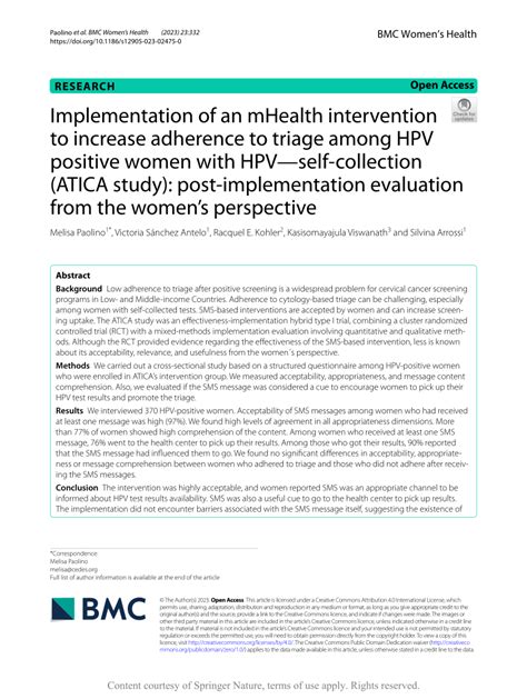 Pdf Implementation Of An Mhealth Intervention To Increase Adherence To Triage Among Hpv