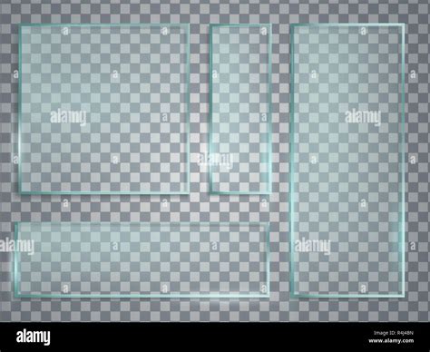 Green Glass Plate Realistic Vector Set Glass Texture With Shado Stock