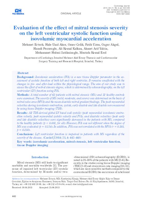 Pdf Evaluation Of The Effect Of Mitral Stenosis Severity On The Left Ventricular Systolic
