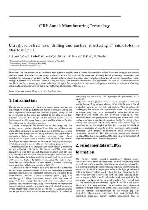 Pdf Ultrashort Pulsed Laser Drilling And Surface Structuring Of Microholes In Stainless Steels