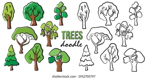 Doodle Trees Set Vector Illustration Stock Vector Royalty Free 1952705797 Shutterstock