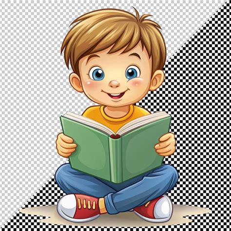 мальчик читает книгу вектор на прозрачном фоне Премиум Ai сгенерированный Psd