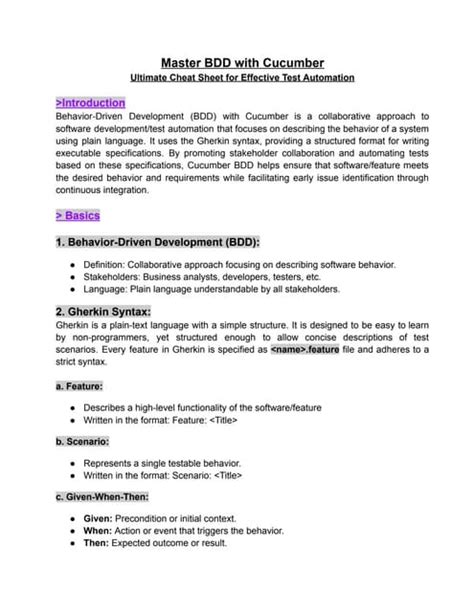 Master Cucumber Cheat Sheet For Testing Pdf