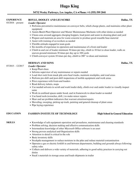 Loader Operator Resume Samples Velvet Jobs