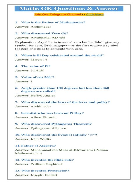 Maths Gk Questions And Answer Pdf Pi Numbers