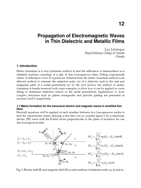Intech Propagation Of Electromagnetic Waves In Thin Dielectric And