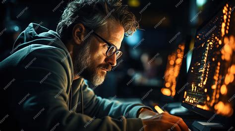 Premium Ai Image Software Engineer At Work Closeup Portrait Revealing Coding Reflection In Glasses