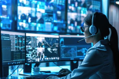 Premium Photo Security Officer Uses Ai Facial Recognition To Monitor Cctv Cameras