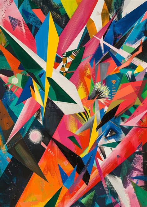 Abstract Geometric Art With Vibrant Colors And Dynamic Shapes In A Modern Style Stock
