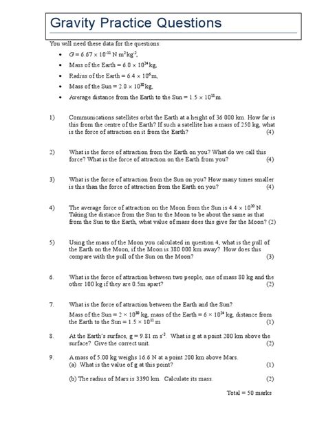 Gravity Practice Questions Pdf