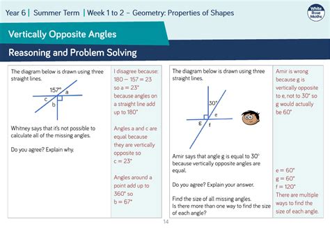 Vertically Opposite Angles Reasoning And Problem Solving Maths Year 6