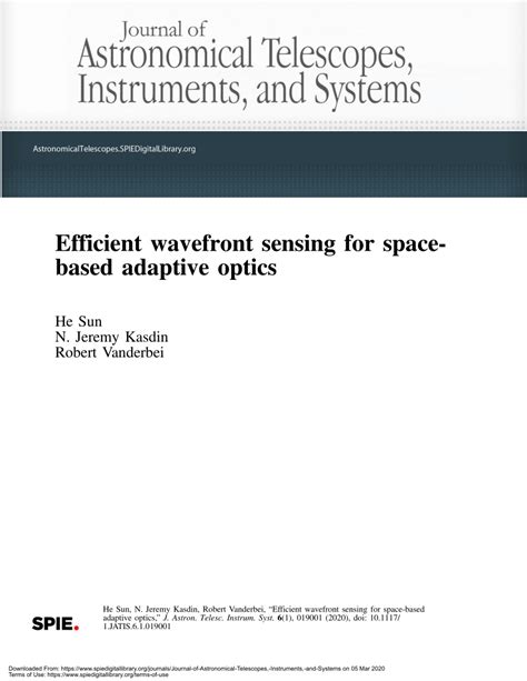 Pdf Efficient Wavefront Sensing For Space Based Adaptive Optics