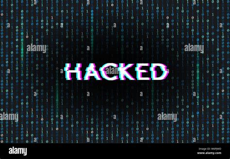 Glitch Hacked On Matrix Background Binary Code With Stereo Effect Text
