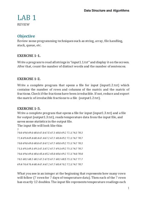 Lab 1 Review Lab Data Structure And Algorithms 1 Lab 1 Review