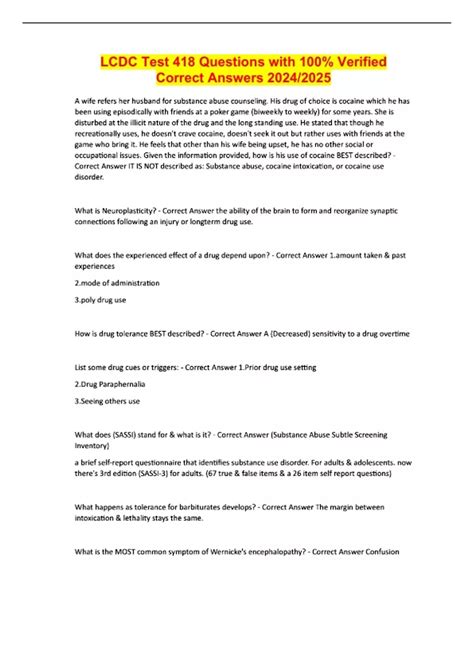 LCDC Test Questions With Verified Correct Answers LCDC Stuvia US