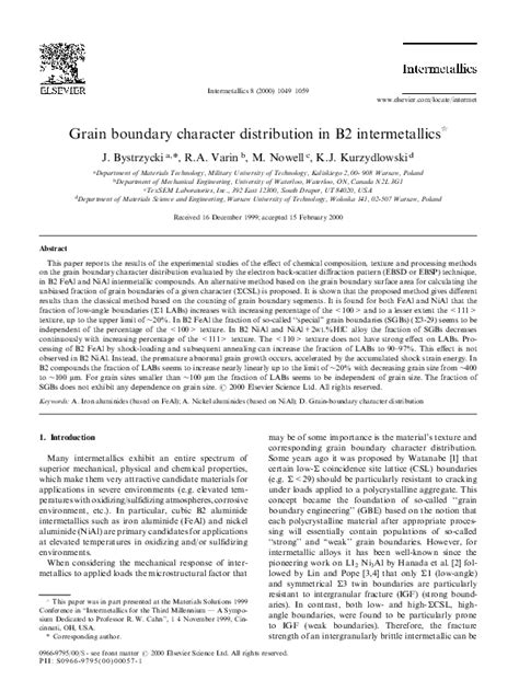 Pdf Grain Boundary Character Distribution In B2 Intermetallics