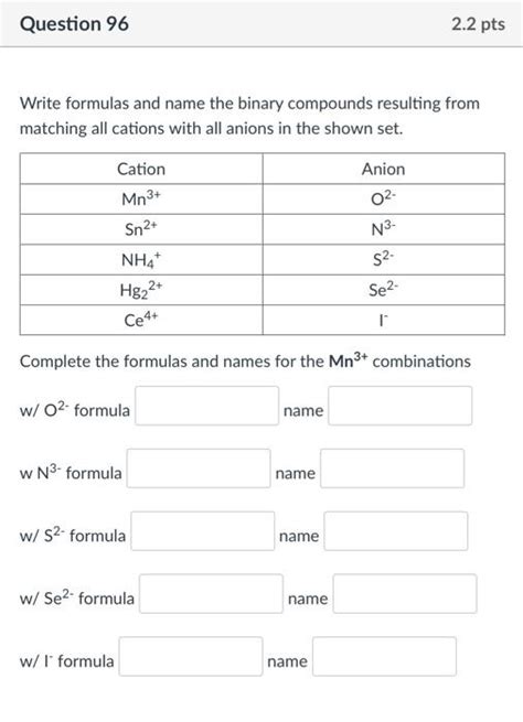 Solved Write Formulas And Name The Binary Compounds