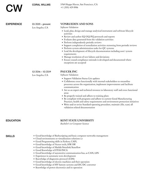 Software Validation Resume Samples Velvet Jobs