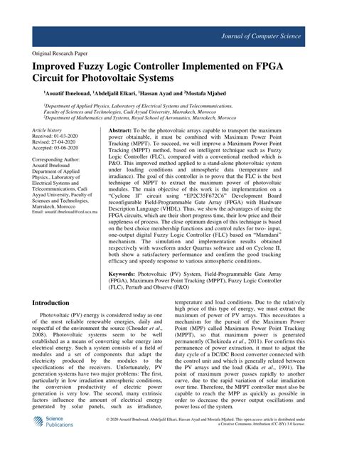 Pdf Improved Fuzzy Logic Controller Implemented On Fpga Circuit For
