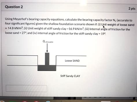 Solved Question 2 2 Pts Using Meyerhofs Bearing Capacity