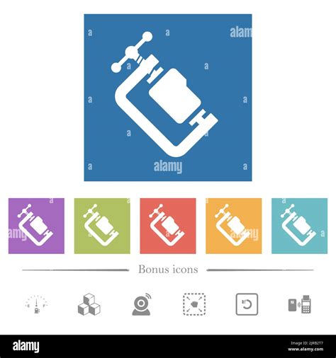 Folder Compression Solid Flat White Icons In Square Backgrounds Bonus Icons Included Stock