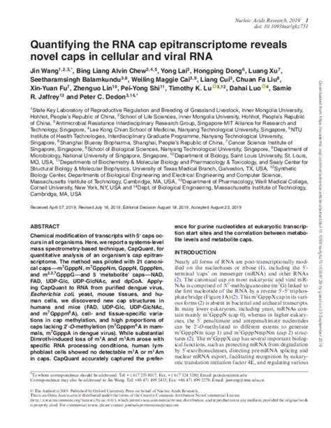 Pdf Quantifying The Rna Cap Epitranscriptome Reveals Novel Caps In Cellular And Viral Rna
