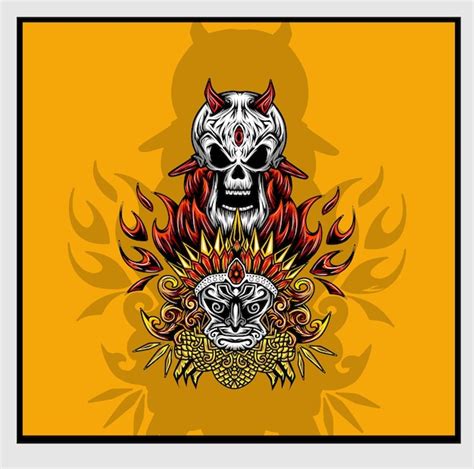 해골 부족 문신 디자인 프리미엄 벡터