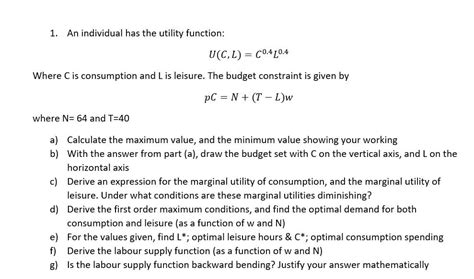 solved 1 an individual has the utility function