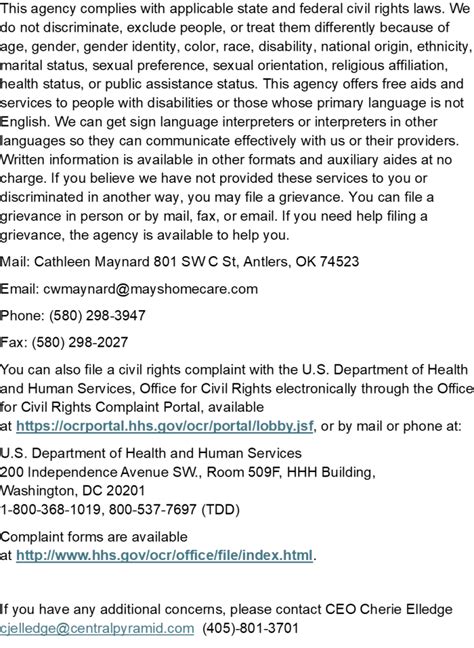 Notice About Discrimination And Accessibility Mays Plus Inc