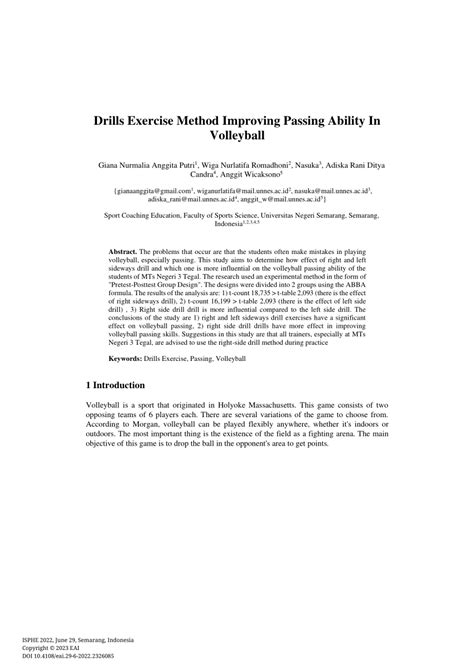 Pdf Drills Exercise Method Improving Passing Ability In Volleyball