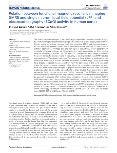 Pdf Relation Between Functional Magnetic Resonance Imaging Fmri And Single Neuron Local
