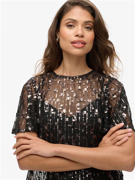 Buy Superdry Grey Grit Sheer Short Sleeve Sequin Top From The Next Uk