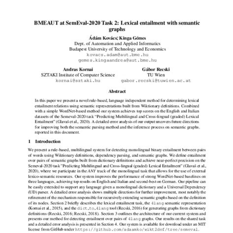 Bmeaut At Semeval 2020 Task 2 Lexical Entailment With Semantic Graphs