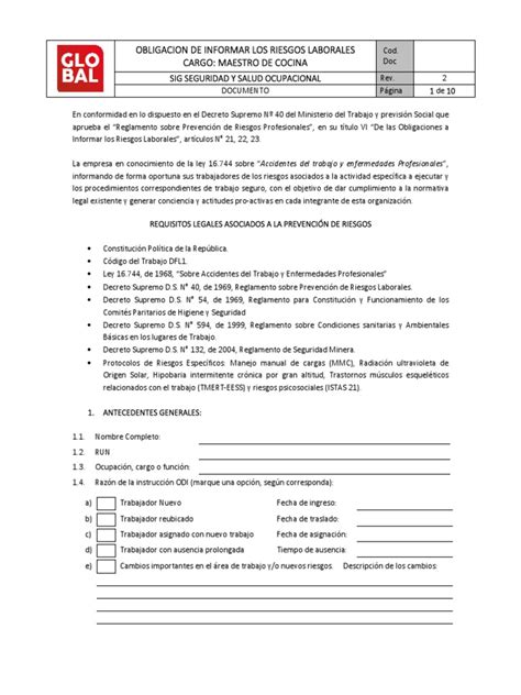 Maestro De Cocina Odi Pdf Seguridad Y Salud Ocupacional Lavado